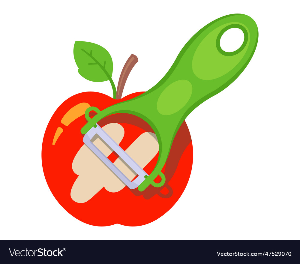 Peel a red apple with vegetable peeler Royalty Free Vector