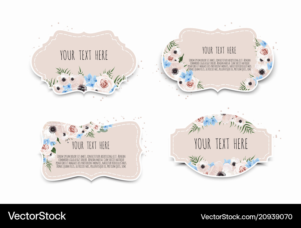 Set vintage labels with flowers frame Royalty Free Vector
