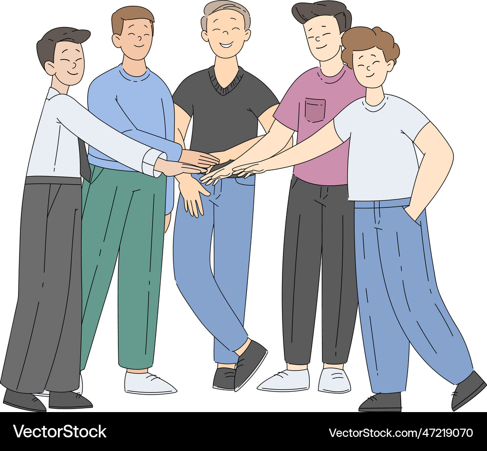 Young man team putting hands together gesture Vector Image