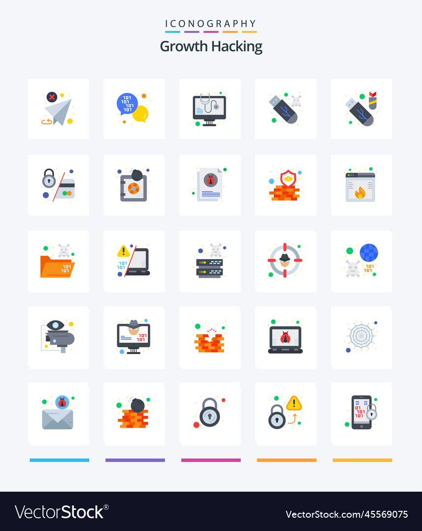 Creative hacking 25 flat icon pack such as usb Vector Image