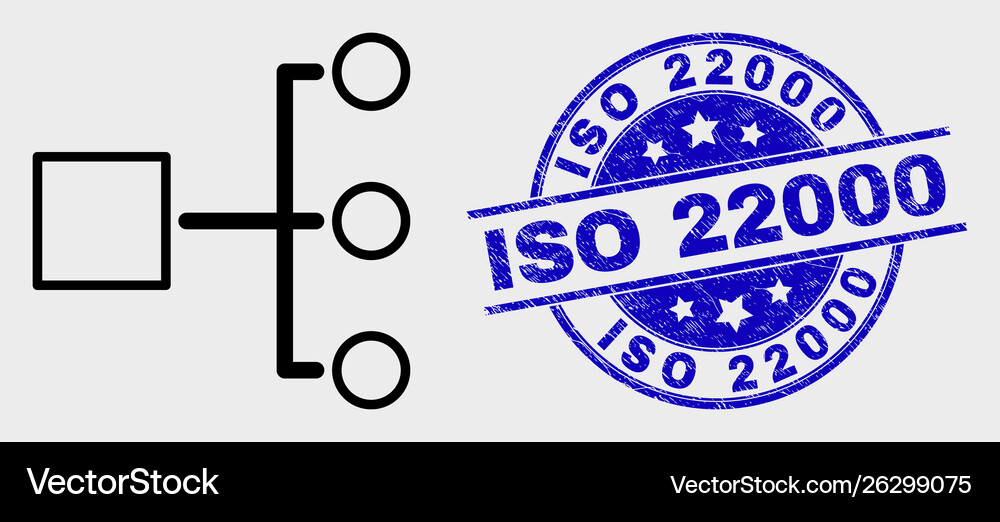 Line hierarchy icon and scratched iso 22000 Vector Image