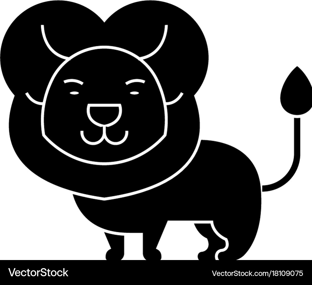 Lion cute icon black sign Royalty Free Vector Image