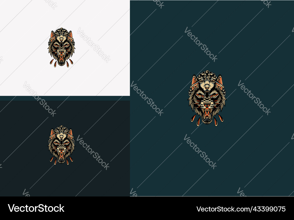 Logo design of head wolf monster Royalty Free Vector Image