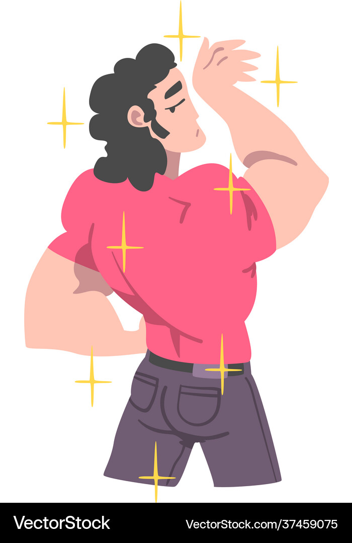 Narcissistic young man boastful guy demonstrating Vector Image