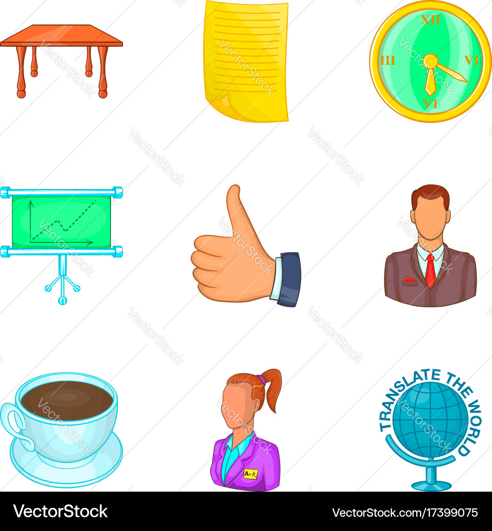 Office manager icon set cartoon style Royalty Free Vector