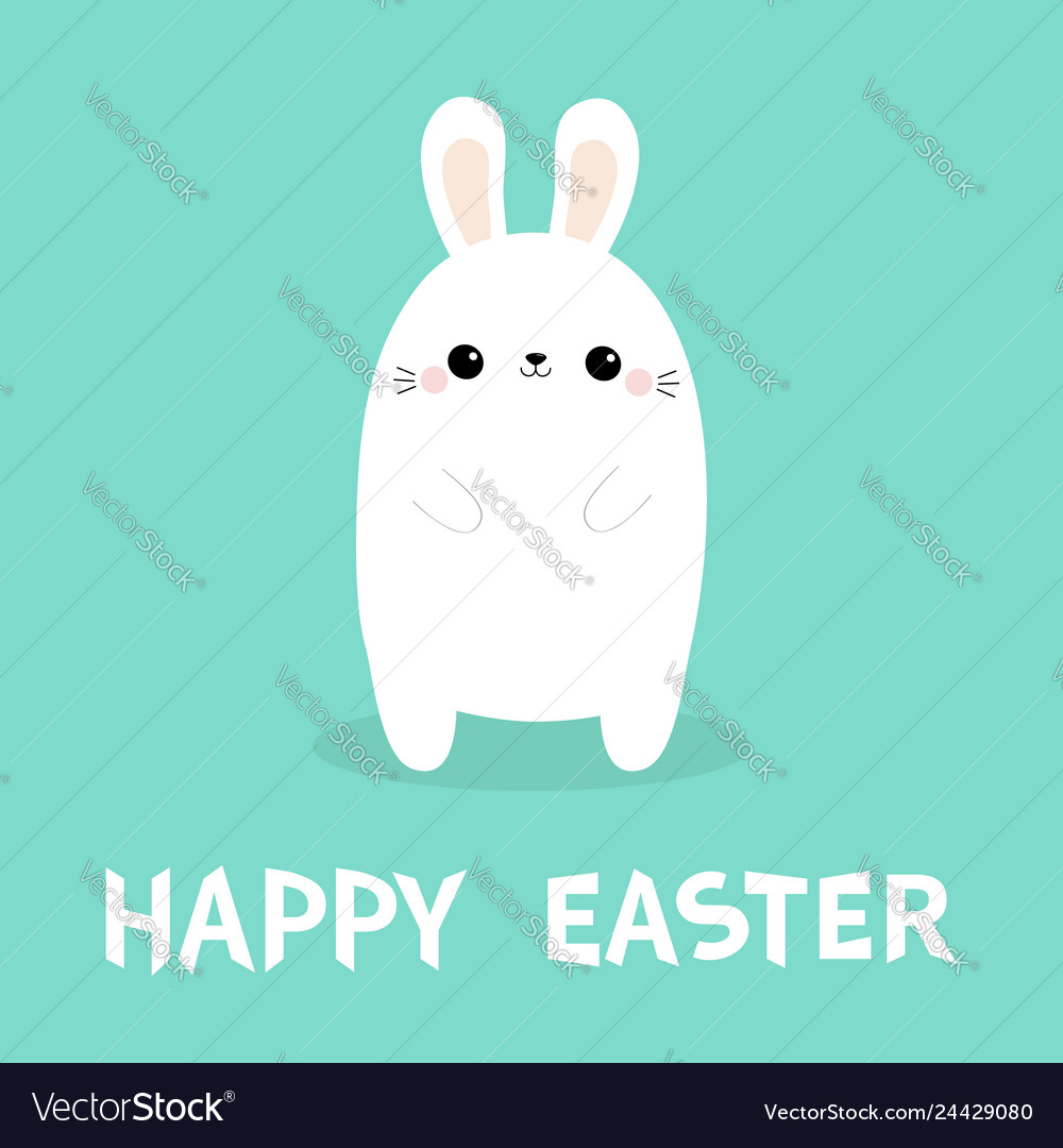 Happy easter white rabbit bunny cute kawaii Vector Image