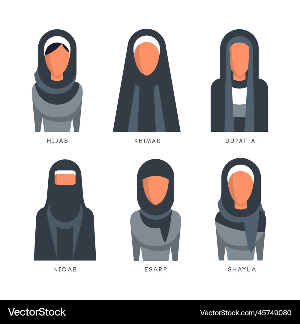 Muslim traditional hijab type arab models with Vector Image