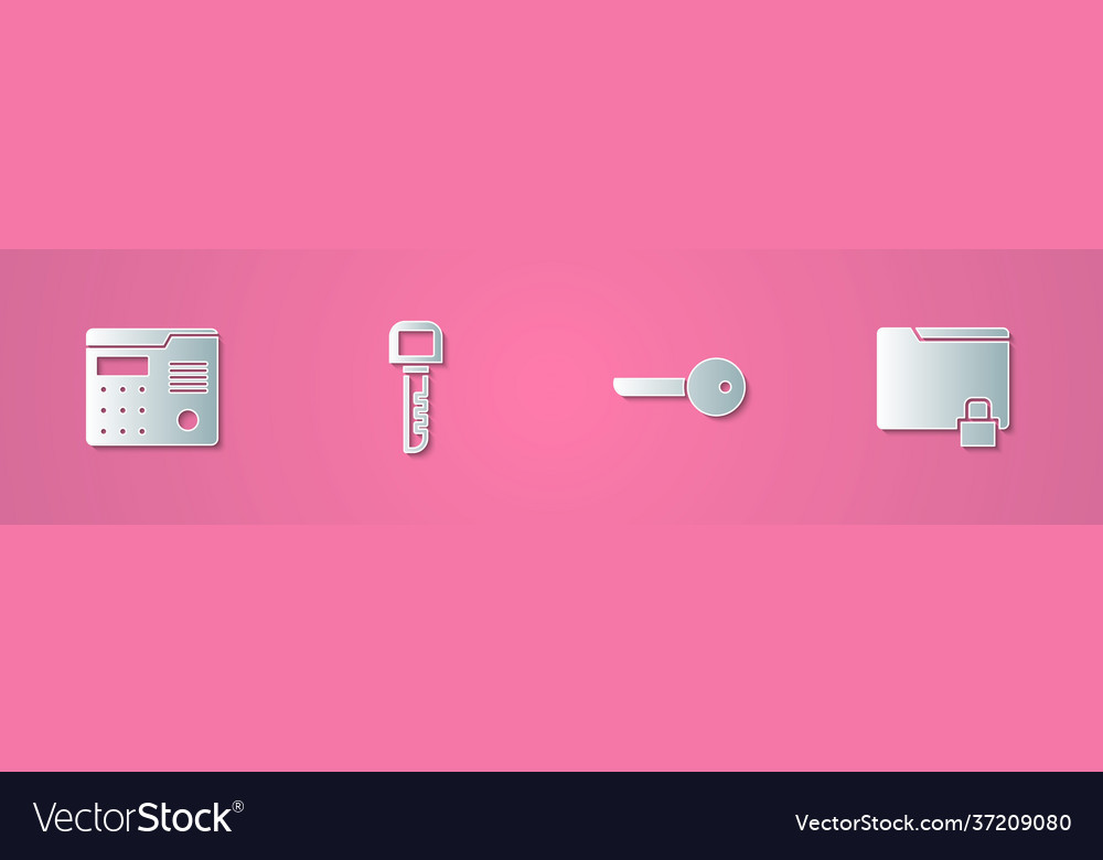 Set paper cut house intercom system key Royalty Free Vector