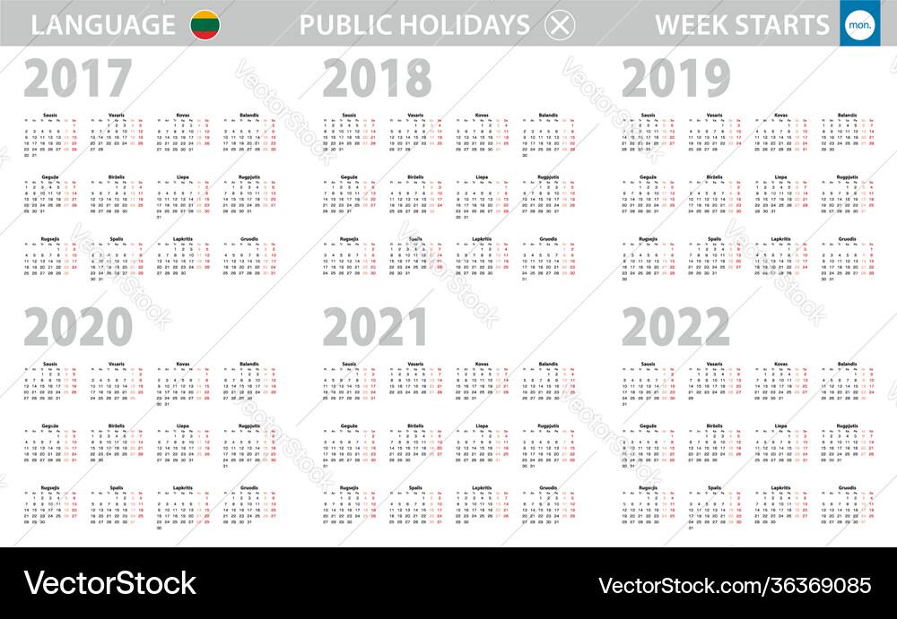 Calendar in lithuanian language for year 2017 Vector Image
