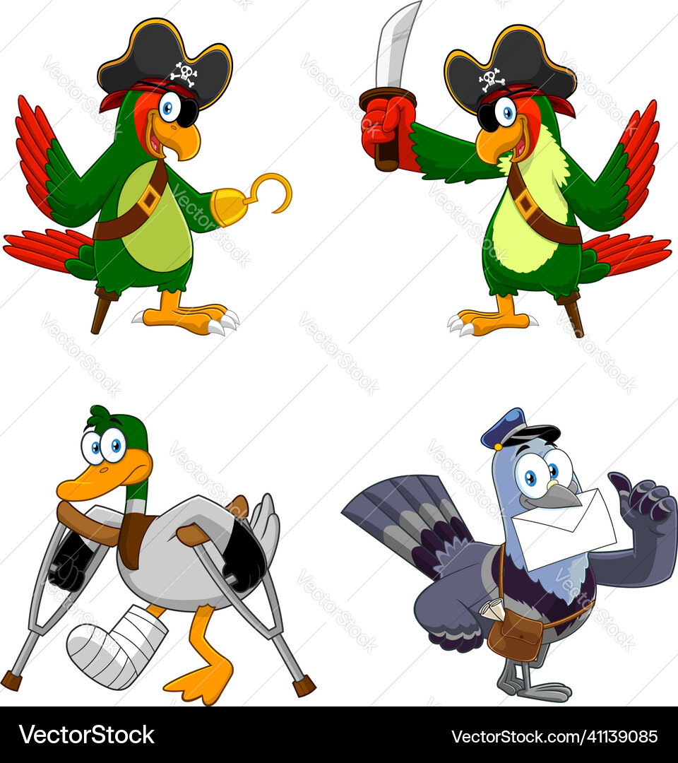Cartoon birds characters collection set Royalty Free Vector