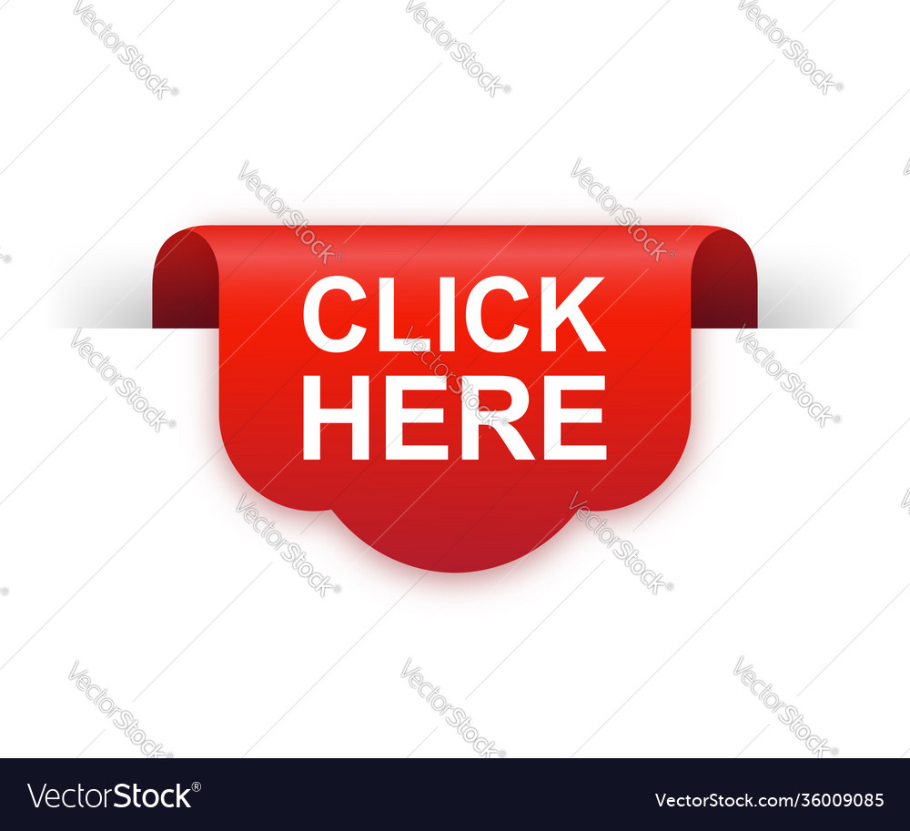 Click here red ribbon isolated on white background