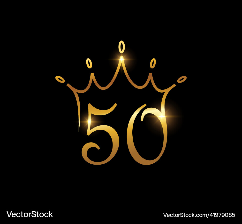 Golden luxury crown monogram number 50 Royalty Free Vector