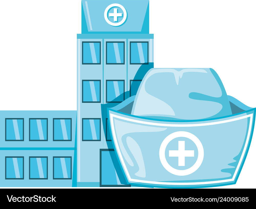 Hospital structure with nurse hat isolated icon Vector Image