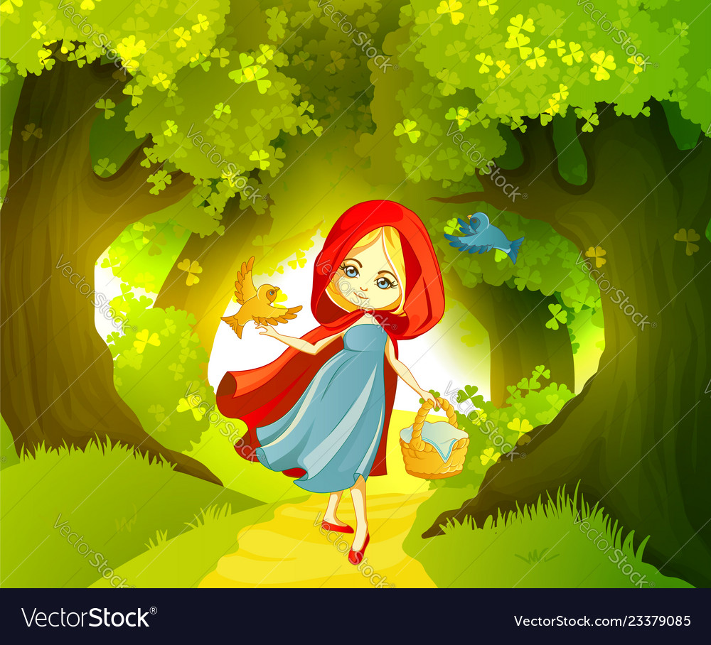 Red Riding Hood On Forest Path Royalty Free Vector Image