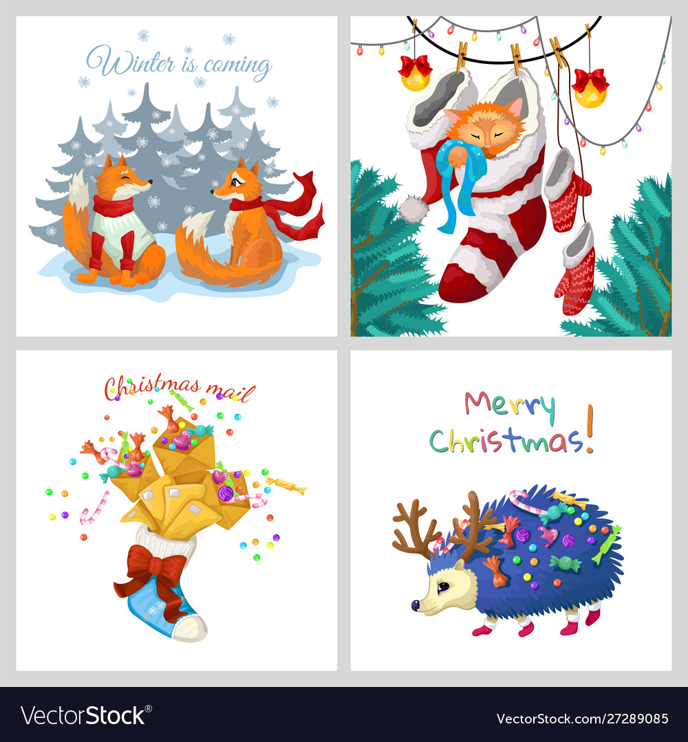 Set winter christmas cards four different Vector Image