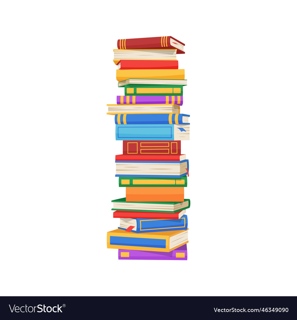 Stack of books isolated high pile textbooks Vector Image