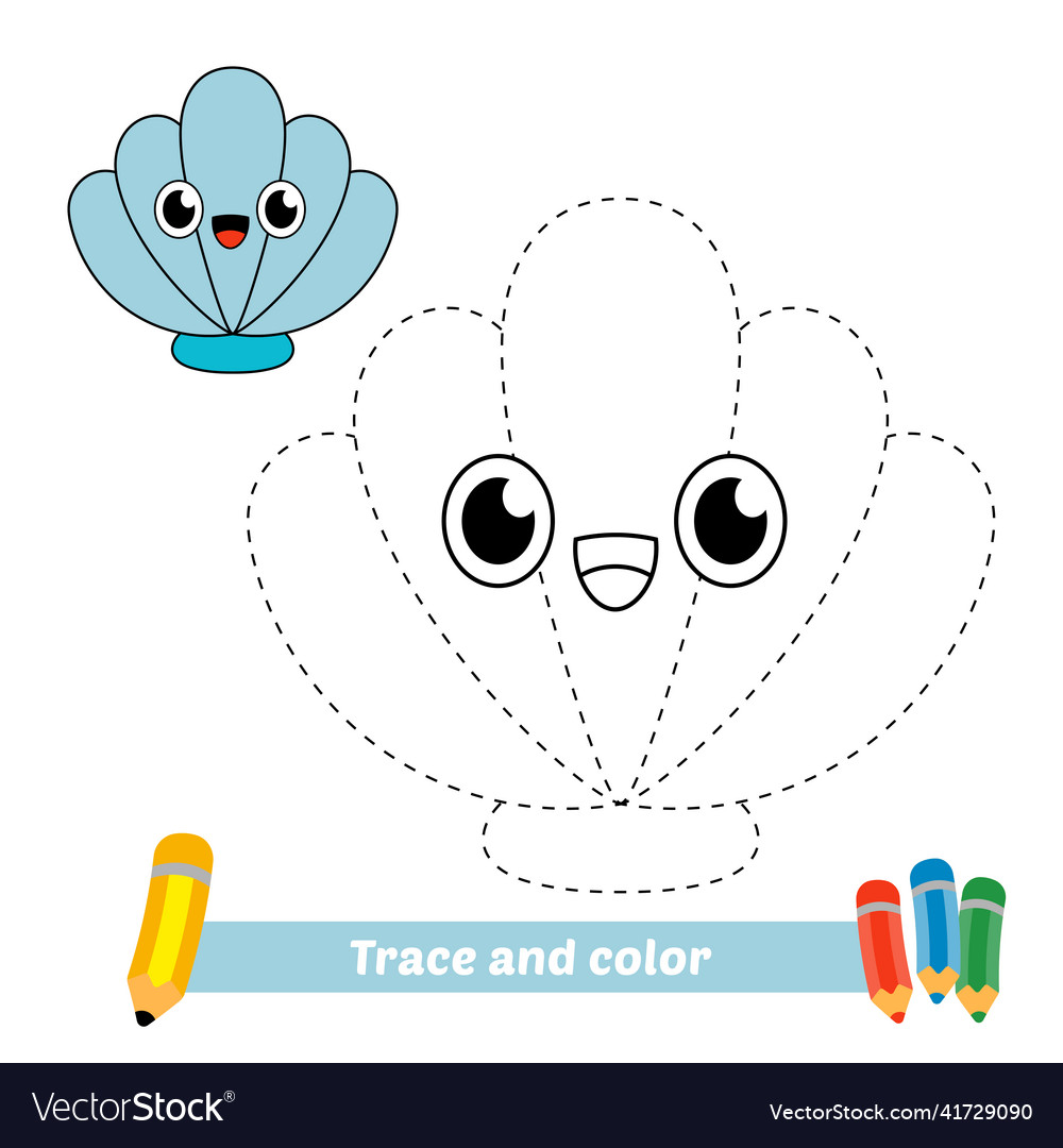 Trace and color for kids seashell Royalty Free Vector Image Trace and color for kids seashell Royalty Free Vector Image