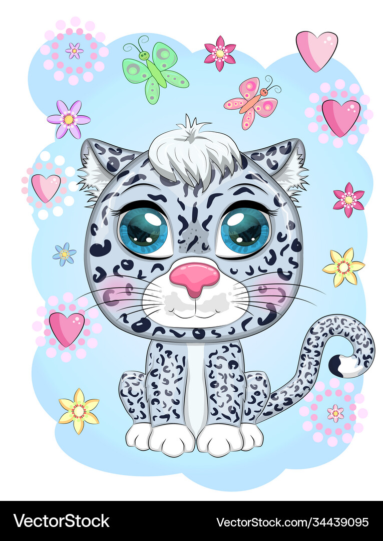 Cartoon snow leopard with expressive eyes wild Vector Image