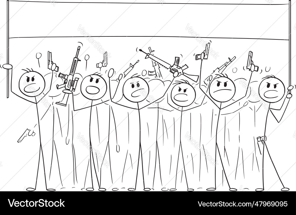 Dangerous armed crowd with guns holding sign Vector Image