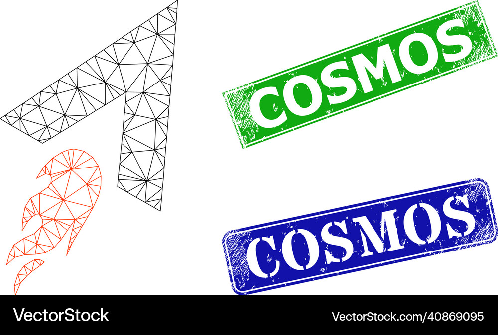 Distress cosmos stamps and triangle mesh flying Vector Image