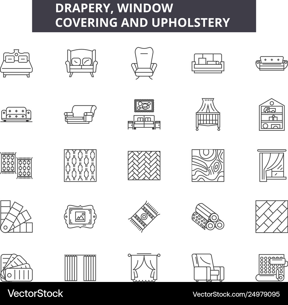 Drapery window line icons signs set Royalty Free Vector