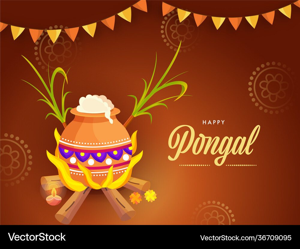 Happy pongal celebration concept with rice Vector Image