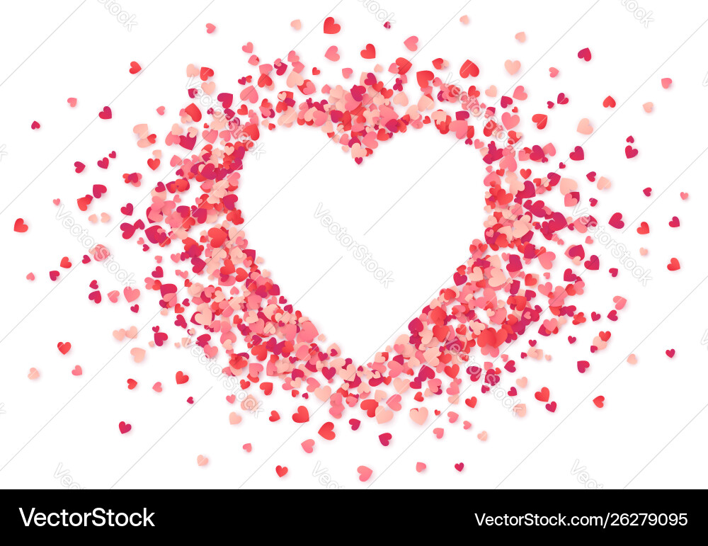 Heart shape pink confetti splash with white Vector Image