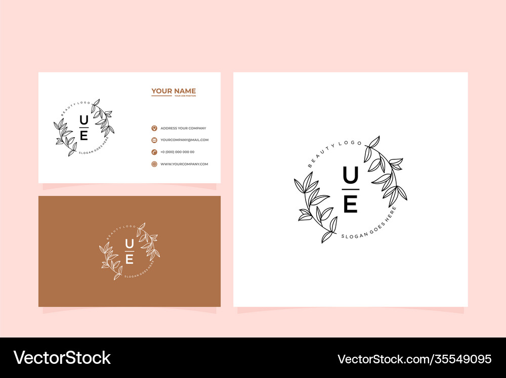 Initial ue letters beautiful floral feminine Vector Image