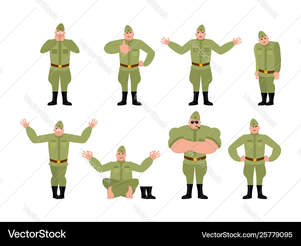 Soviet soldier set poses and motion retro russian Vector Image