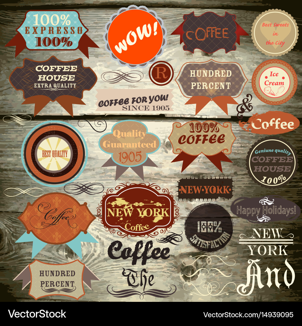 Vintage labels on wooden texture Royalty Free Vector Image