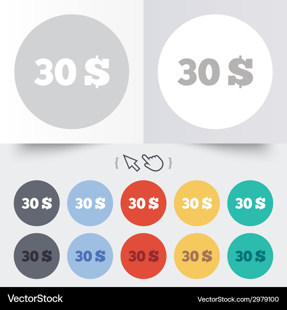 30 dollars sign icon usd currency symbol Vector Image