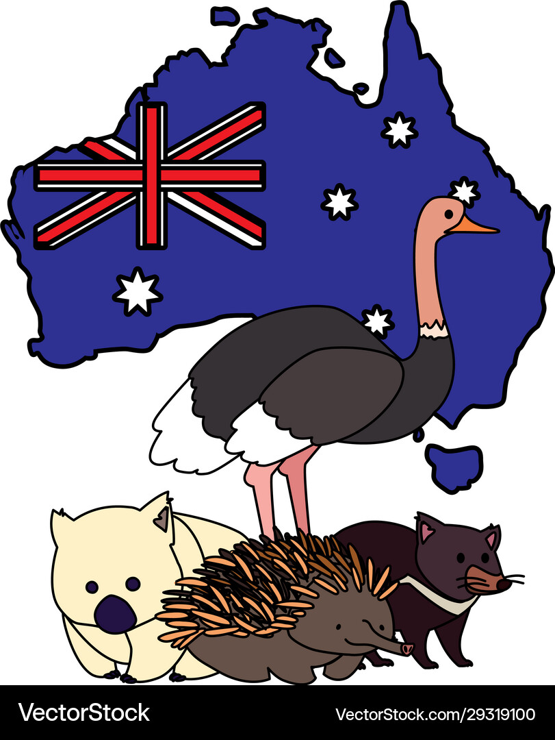 Animals australia with map australia Royalty Free Vector