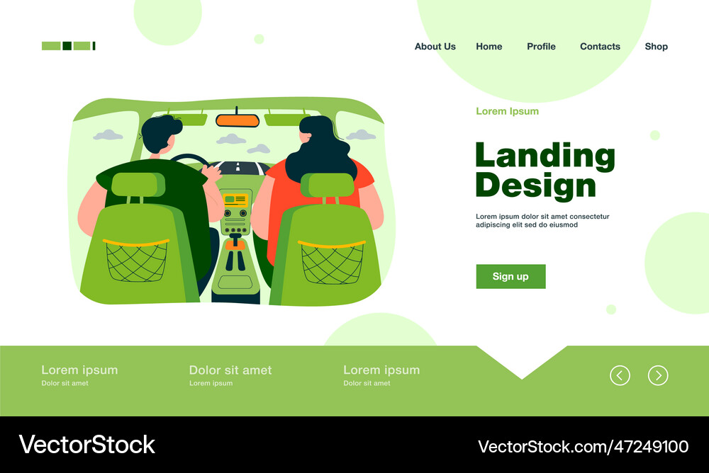 Back view of couple inside car isolated flat Vector Image