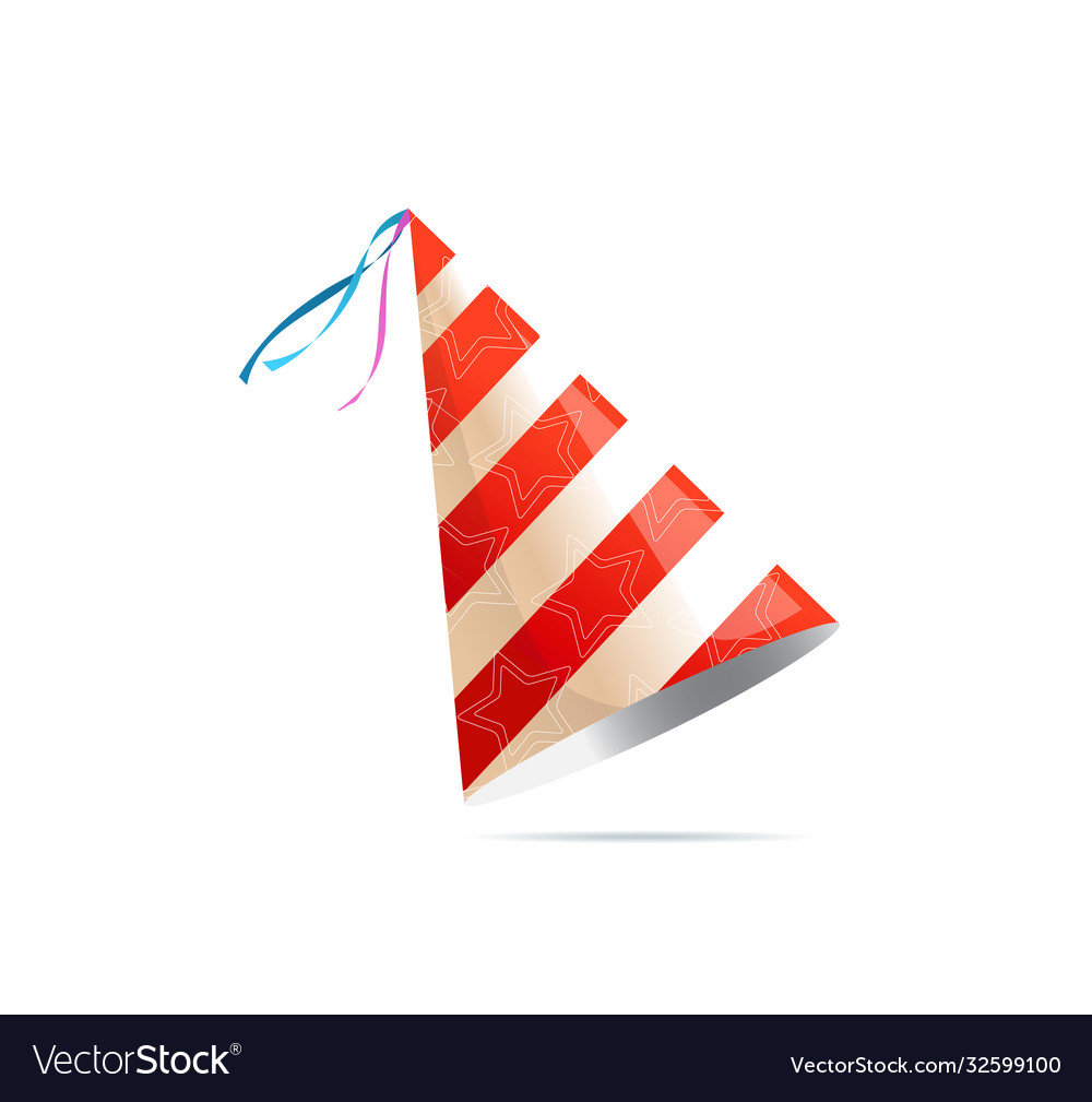 Birthday party hat with stripes isolated holiday Vector Image
