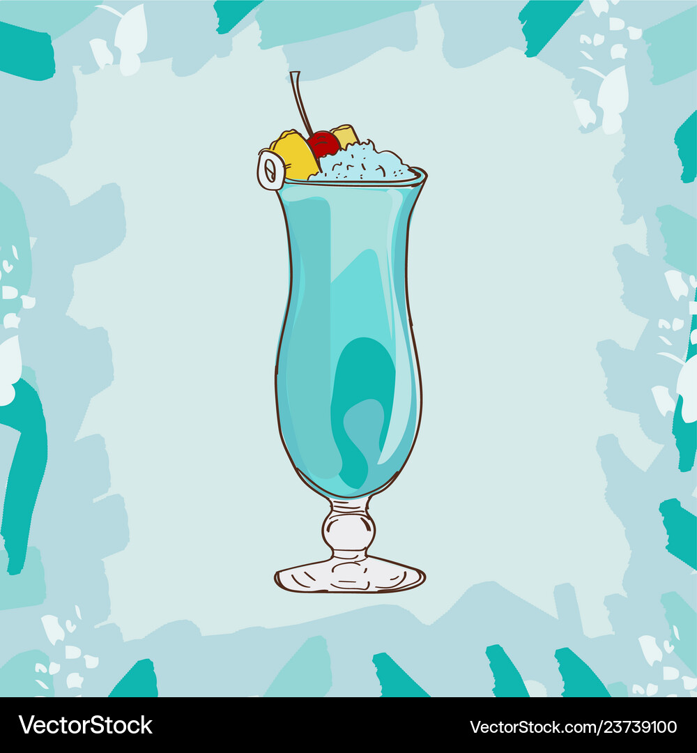 Blue hawaii tropical classic cocktail alcoholic Vector Image