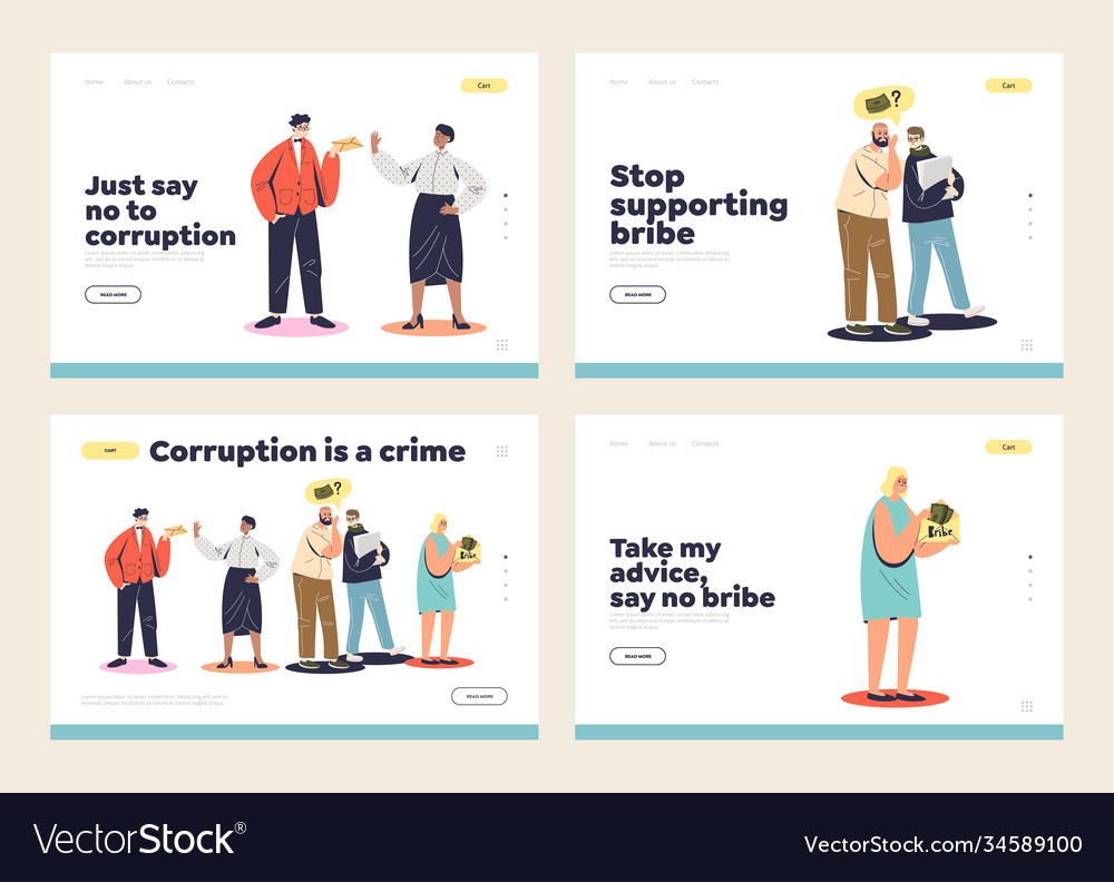 Corruption and bribery set landing pages Vector Image