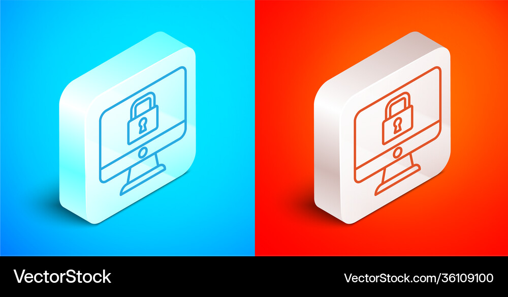 Isometric line lock on computer monitor screen Vector Image