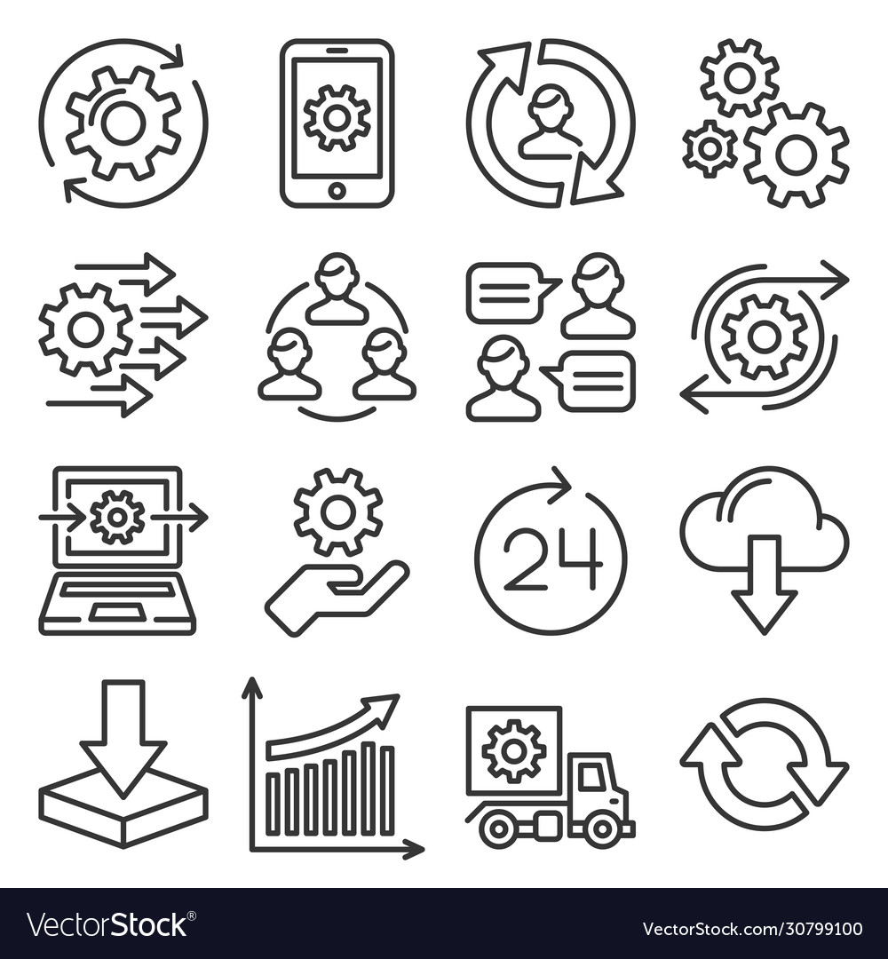 Process Icons Set On White Background Line Style Vector Image