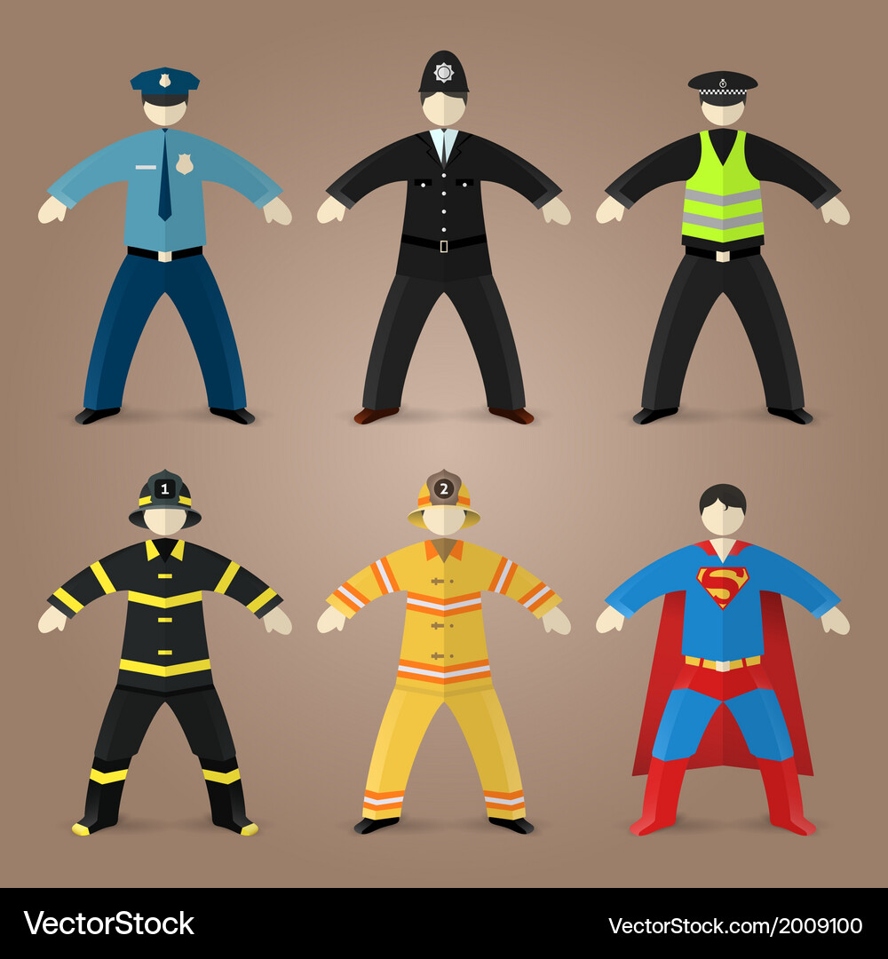 Professions set of policeman fireman and superman Vector Image
