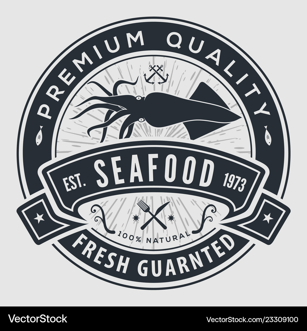Seafood Label Badge Emblem oder Logo Lizenzfreier Vektor
