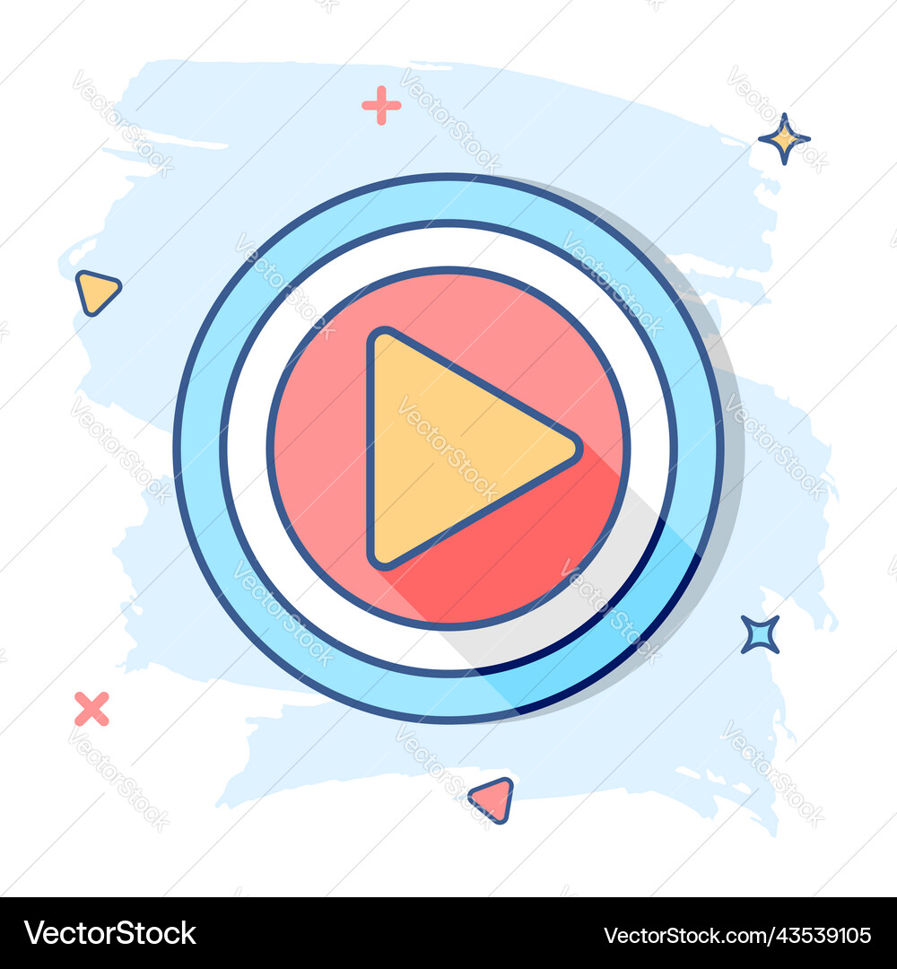 Cartoon play button icon in comic start pictogram Vector Image