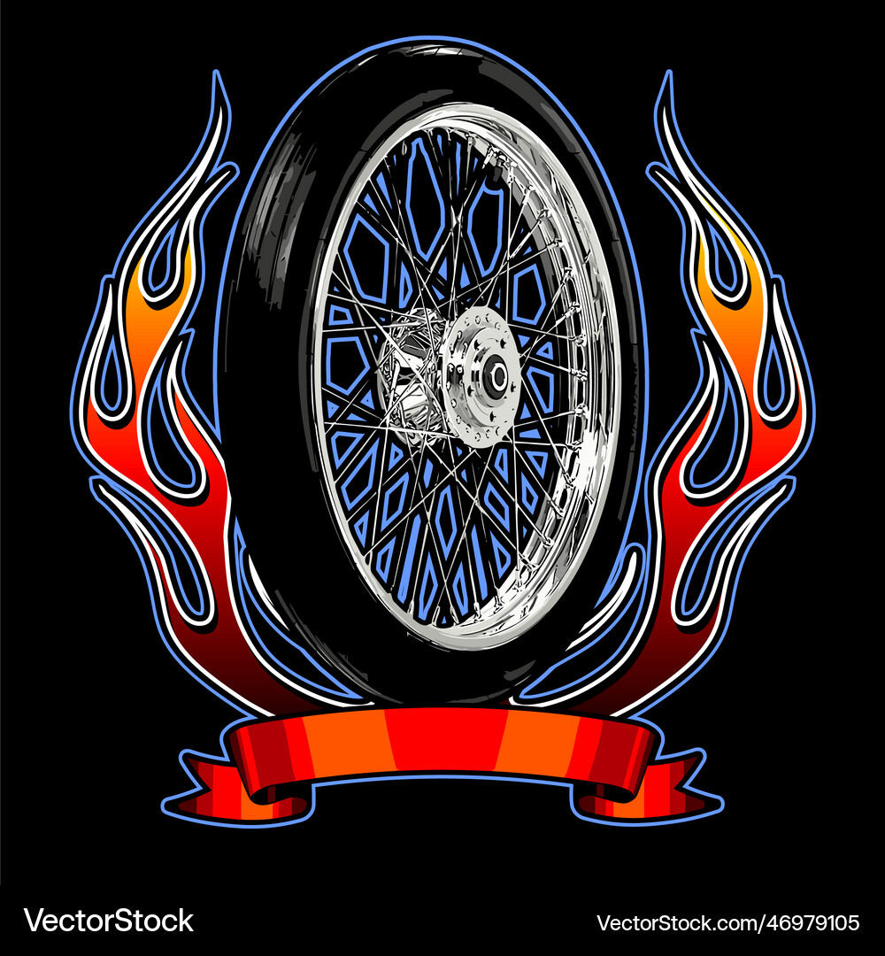 Fiery motorcycle wheels and ribbons Royalty Free Vector