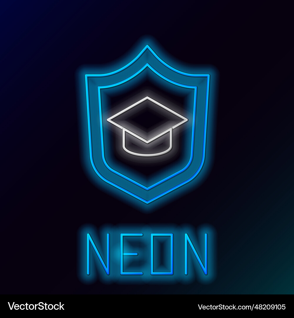 Glowing neon line graduation cap with shield icon Vector Image