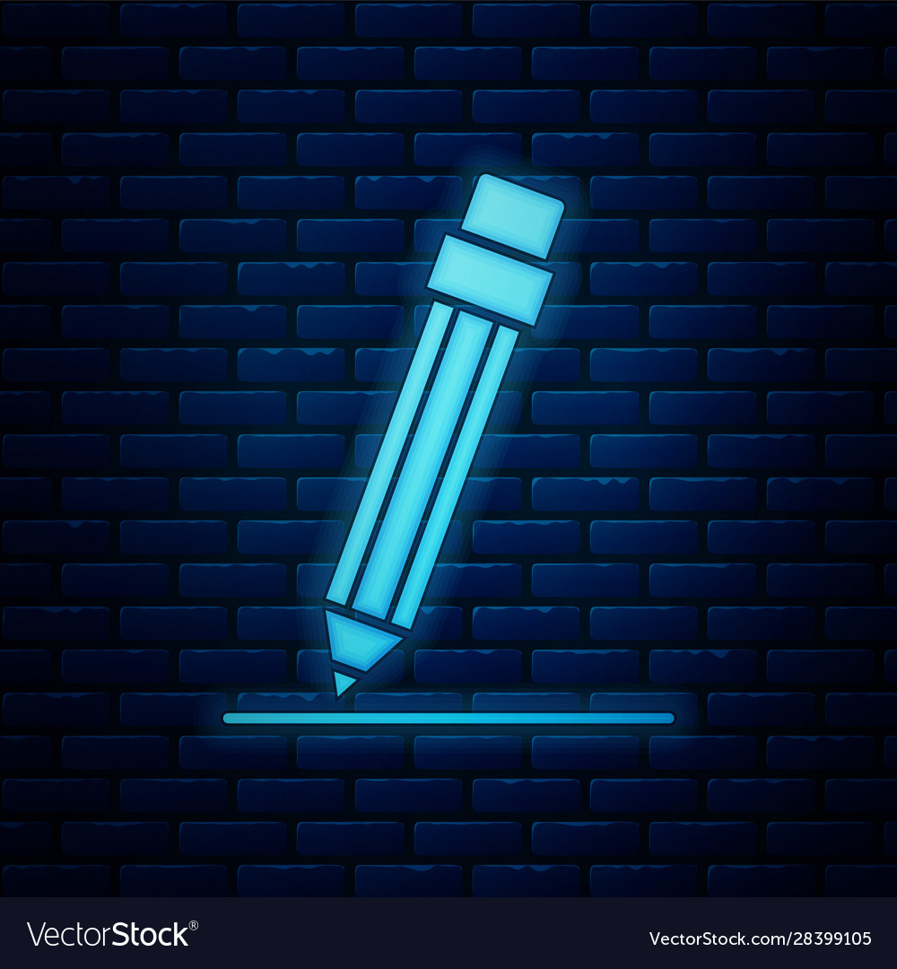 Glowing neon pencil with eraser and line icon Vector Image