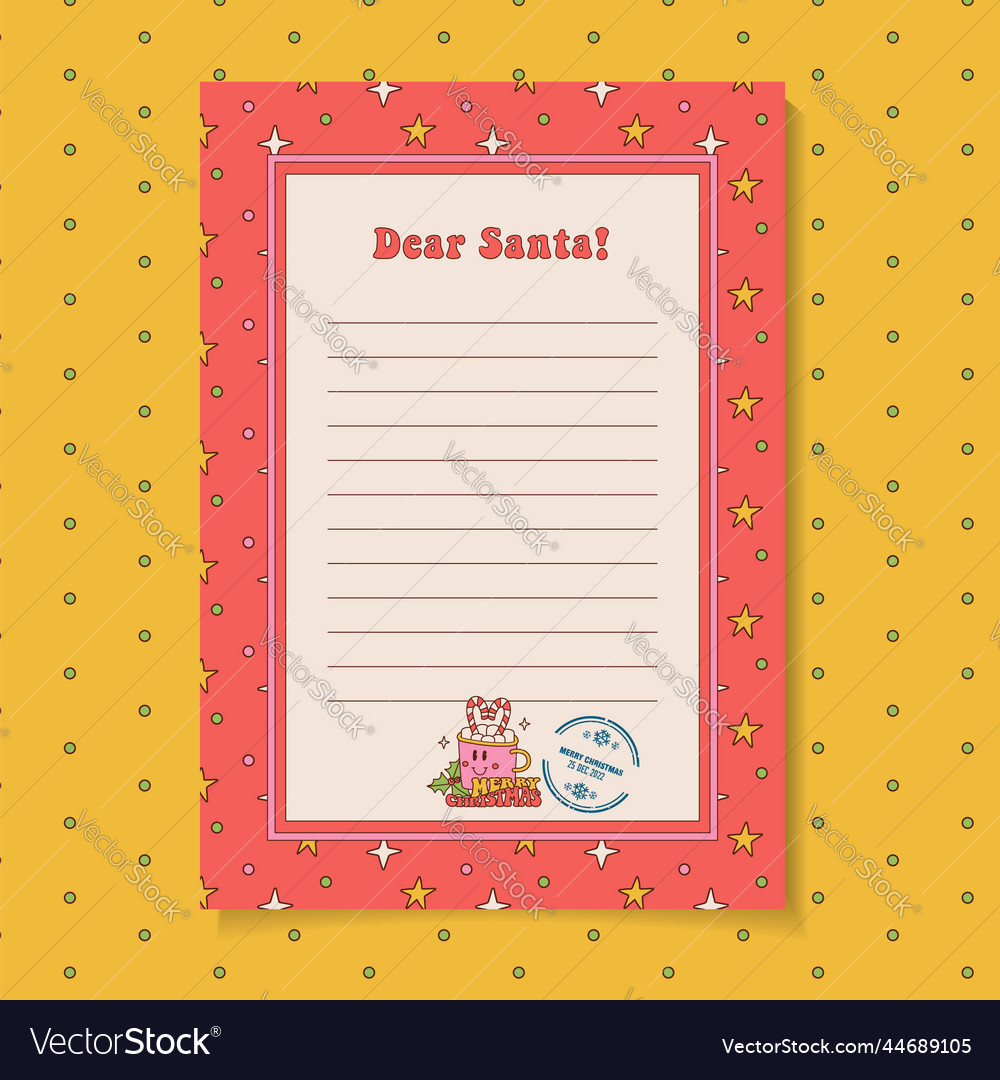Groovy christmas letter to santa claus template Vector Image