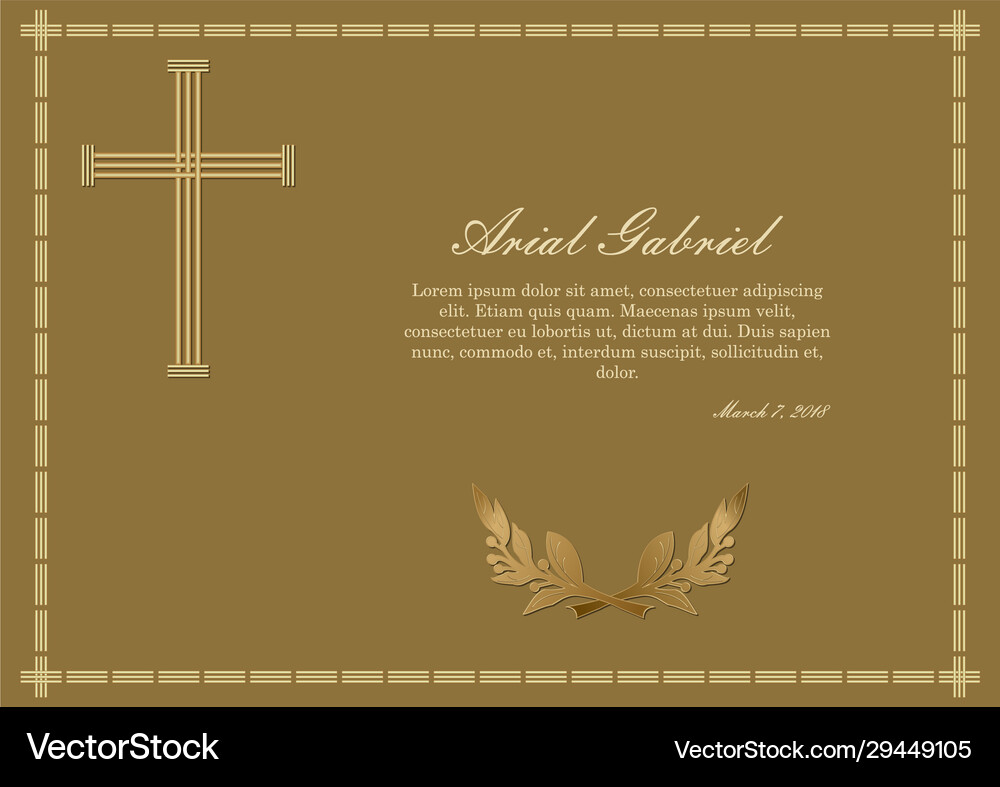 Luxurios obituary with golden elements on dark Vector Image