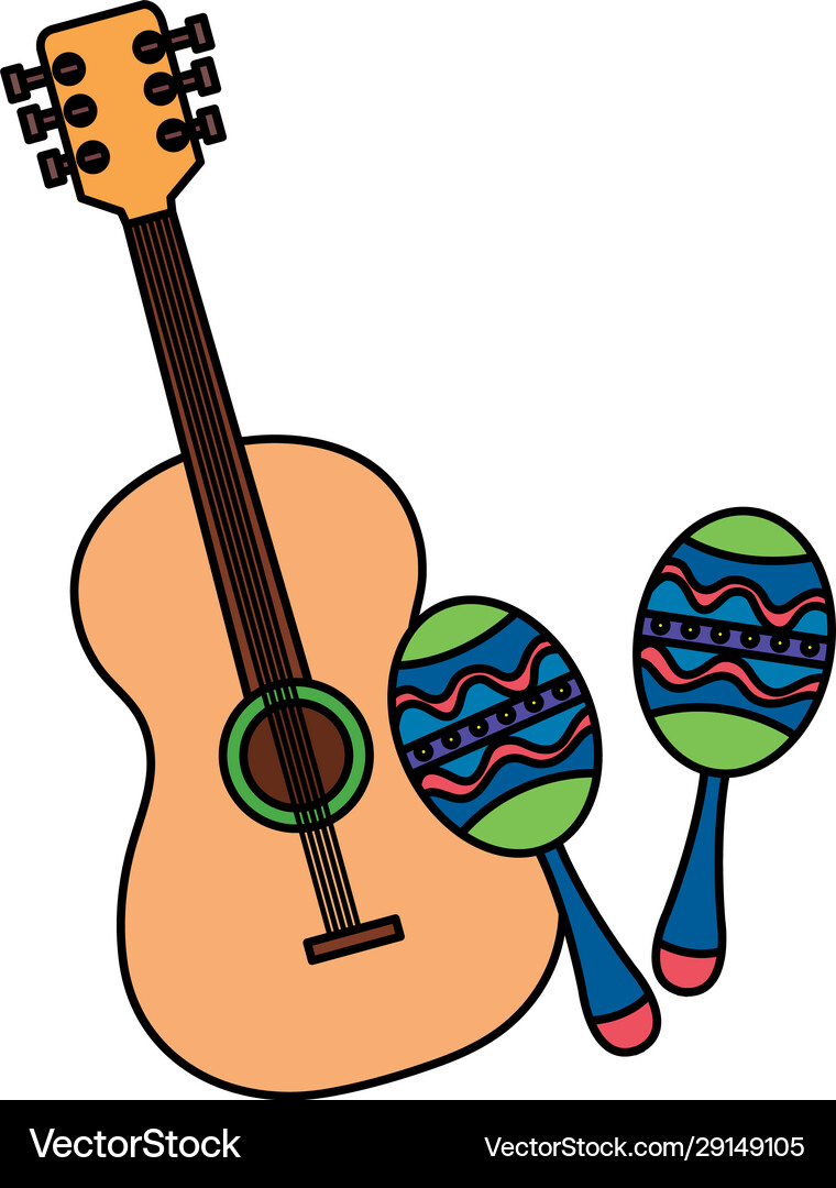 Maracas with guitar musical instruments isolated Vector Image
