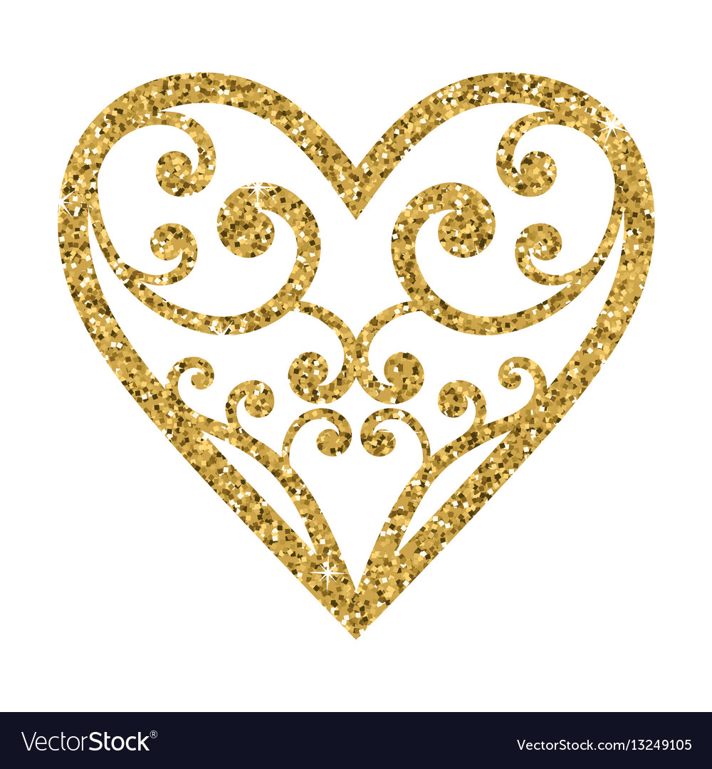 Ornamental glitter valentines day heart on a white