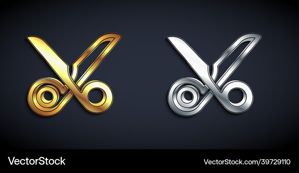 Gold and silver scissors icon isolated on black Vector Image