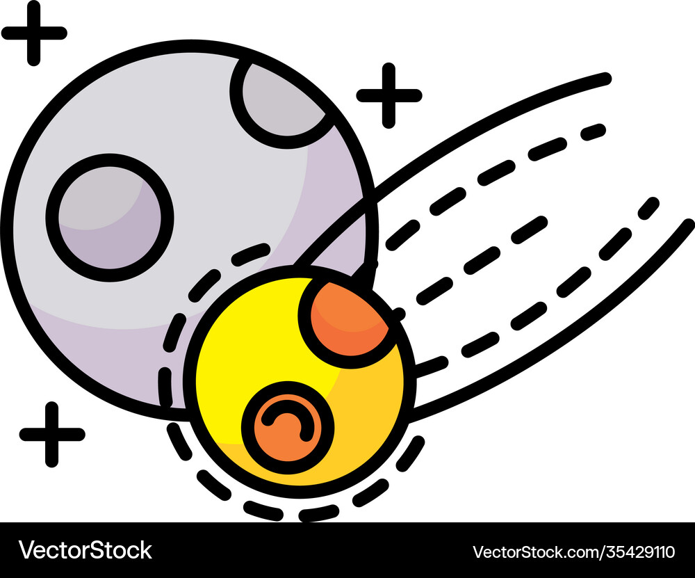 Meteorite flying with moon line and fill style Vector Image